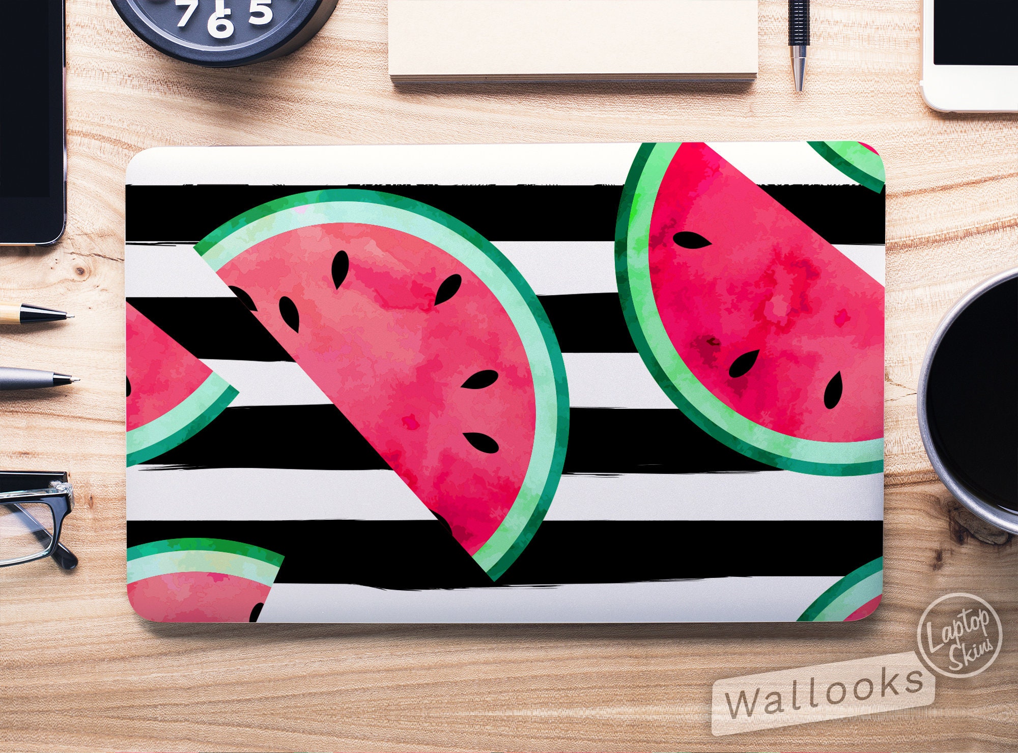 Watermelon Watercolor with Black Stripes Laptop Skin Macbook | Etsy