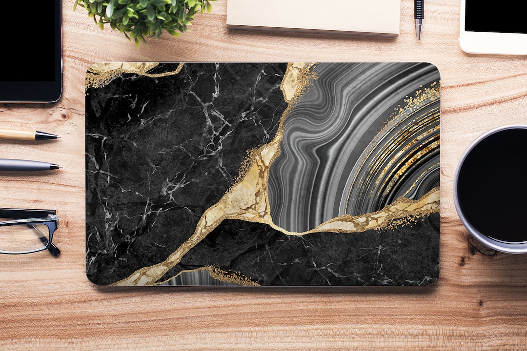 Black Precious Stone Marble W White & Gold UNIVERSAL Laptop Skin ...