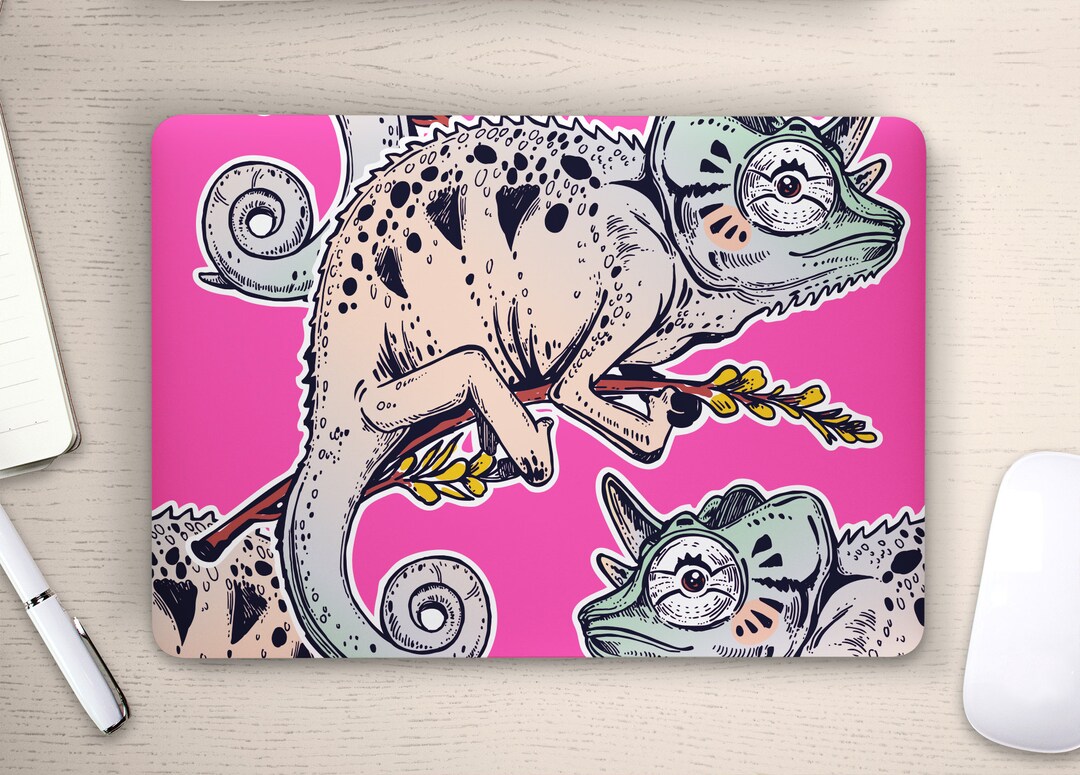 Illustrated Chameleons on Bright Pink UNIVERSAL Laptop Skin, Computer ...