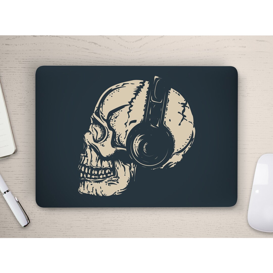 Grungy Rock and Roll Skull With Headphones UNIVERSAL Laptop Skin ...