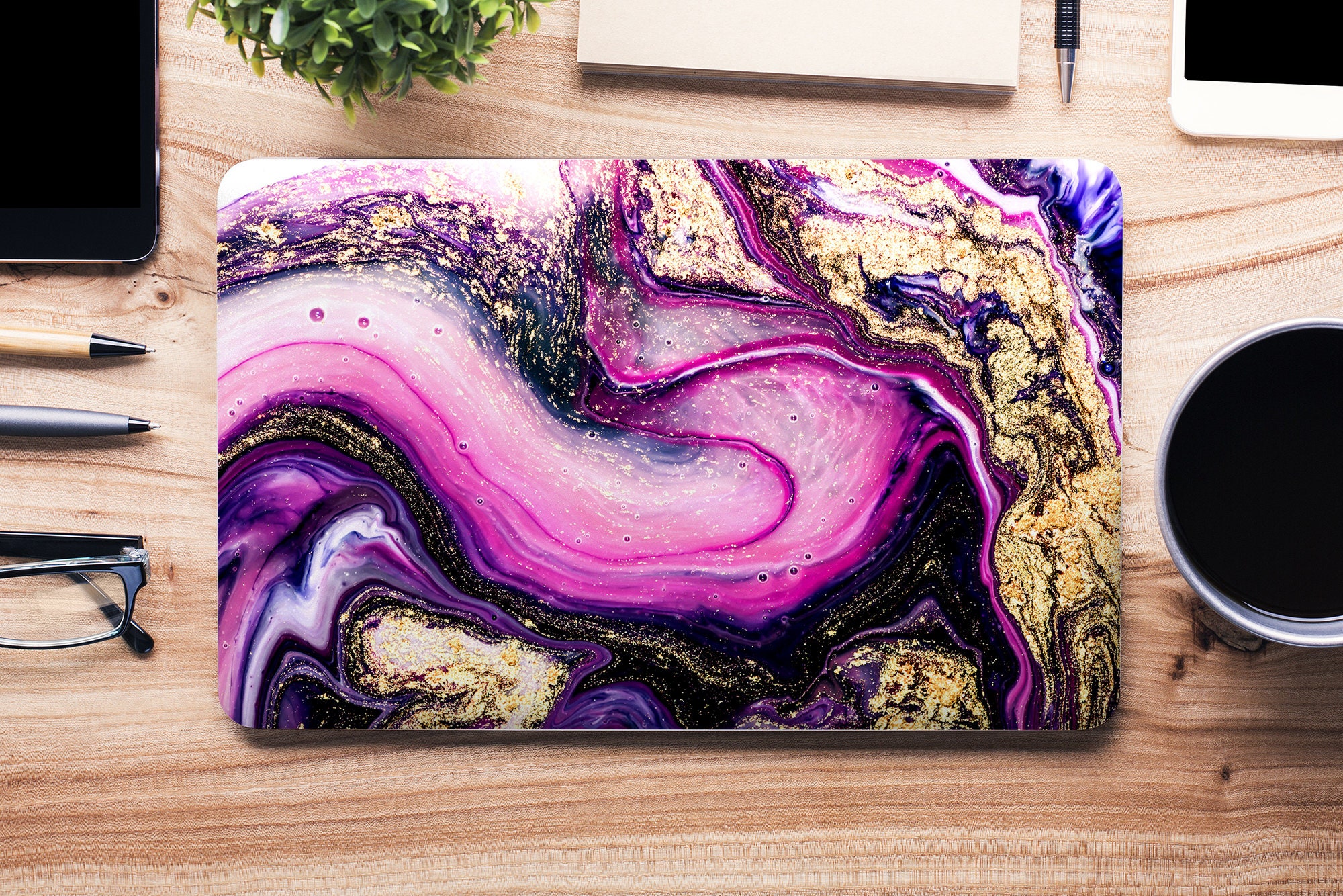 Deep Purple & Pink Resin Swirl W Faux Gold UNIVERSAL Laptop - Etsy
