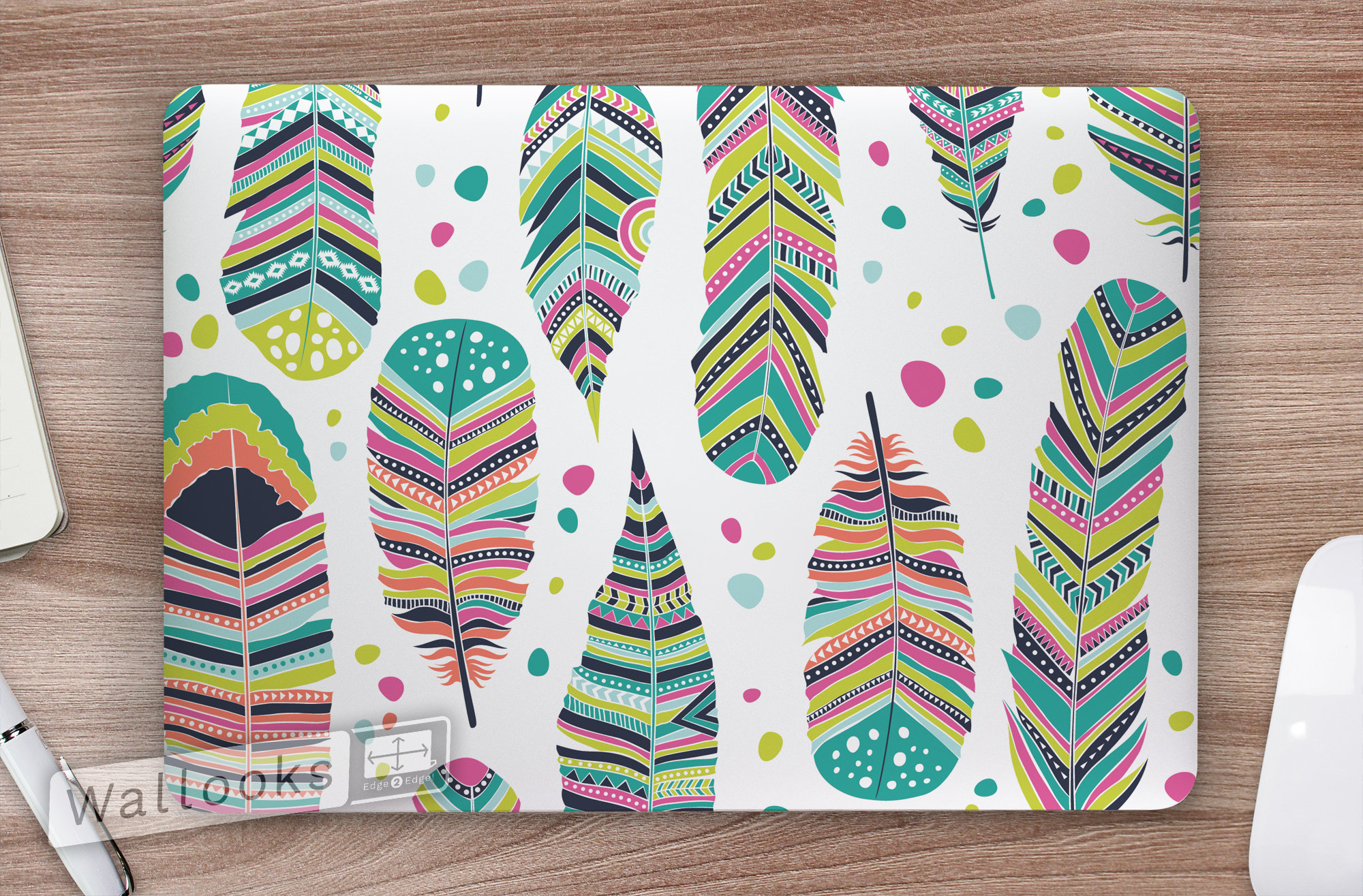 Hand Drawn Colorful Feathers Pattern Laptop Skin, MacBook Skin ...