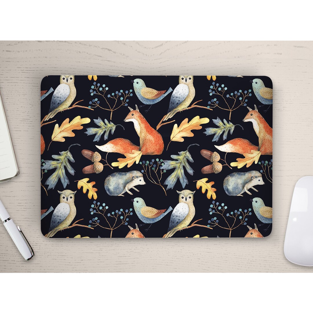Folksy Watercolor Forest Fox & Owl Animals UNIVERSAL Laptop Skin ...