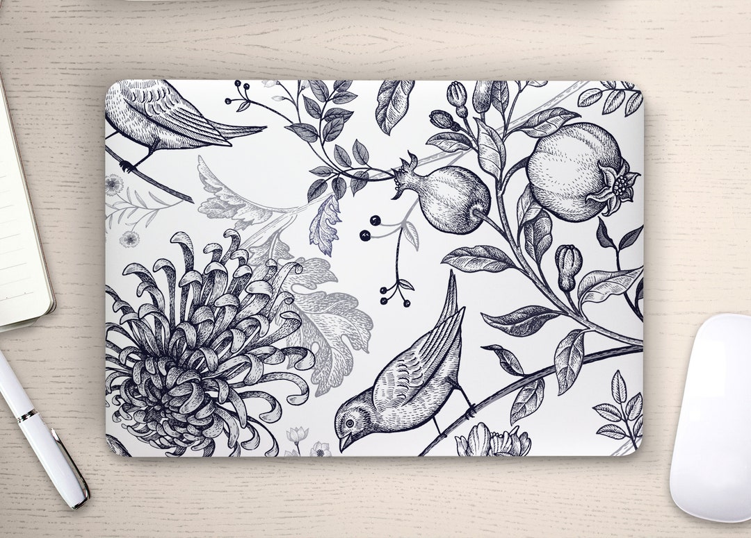 Black & White Lino Print Bird and Garden UNIVERSAL Laptop Skin ...