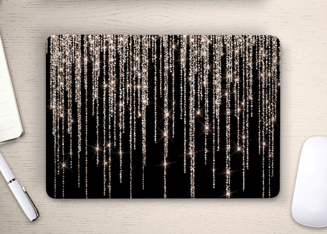 Faux Dripping Gold Glitter Sparkle on Black UNIVERSAL Laptop Skin ...