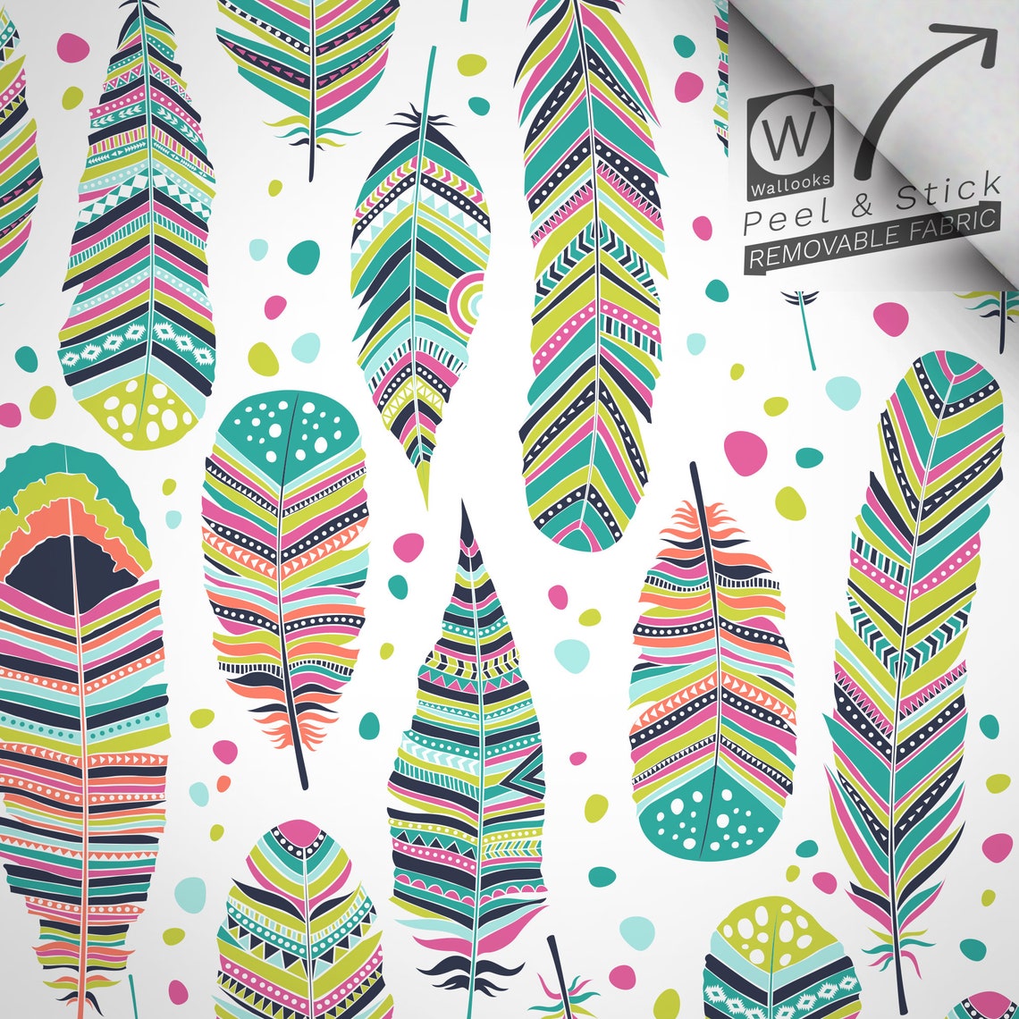 Colorful Feather Wall Paper Design Removable Peel and Stick Wall Paper ...