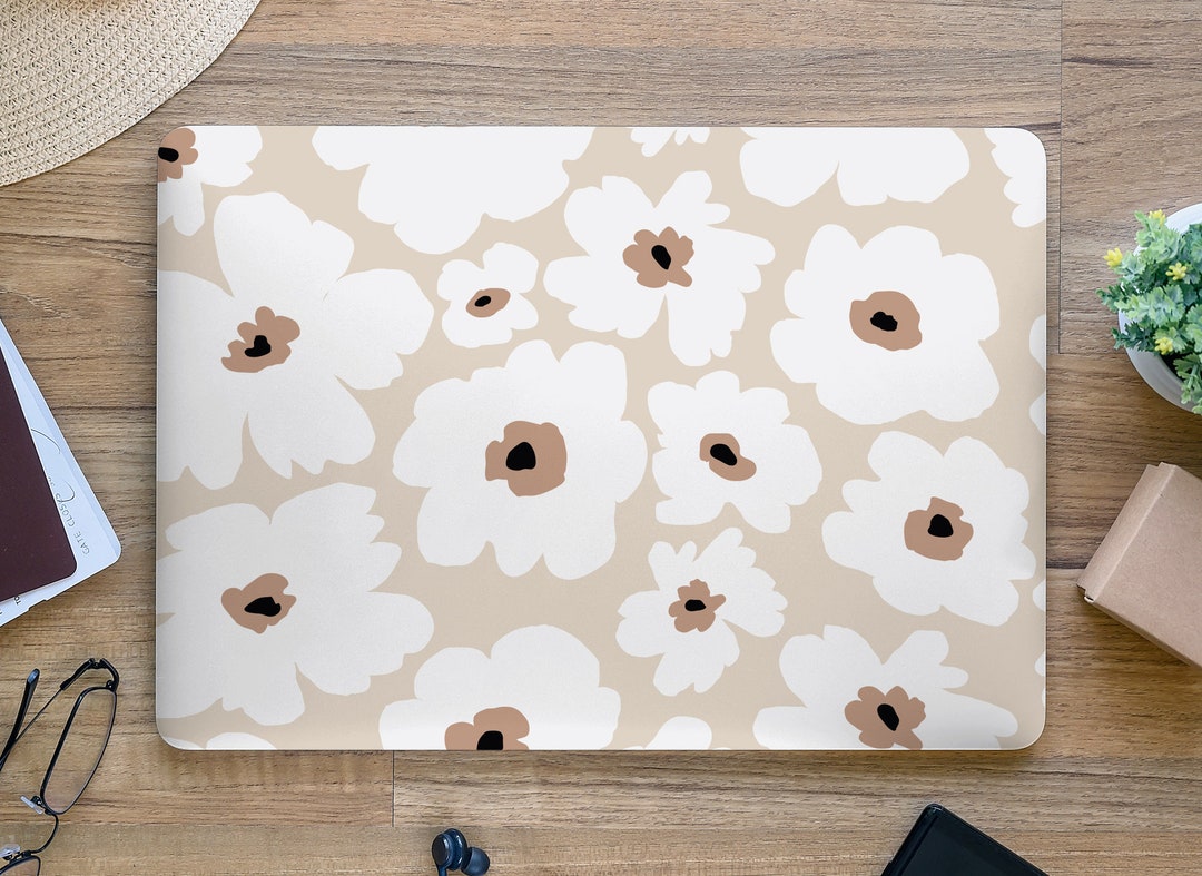 White Black & Beige Daisies Neutral Garden UNIVERSAL Laptop Skin ...