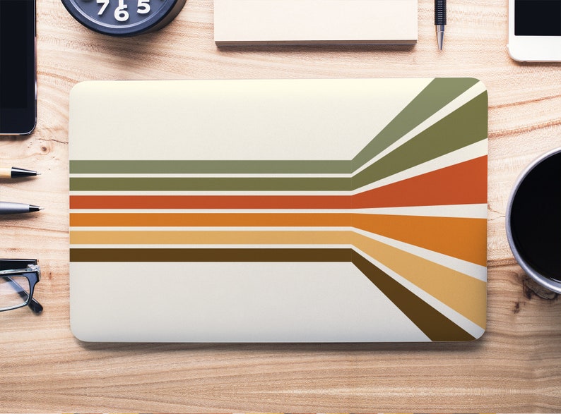 Retro 70s Earth Tone Bending Lines Linear UNIVERSAL Laptop Skin ...