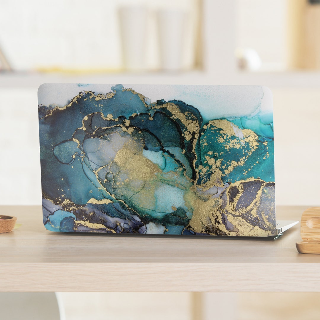 Shades of Aqua Teal Blue Faux Gold Stone UNIVERSAL Laptop Skin ...