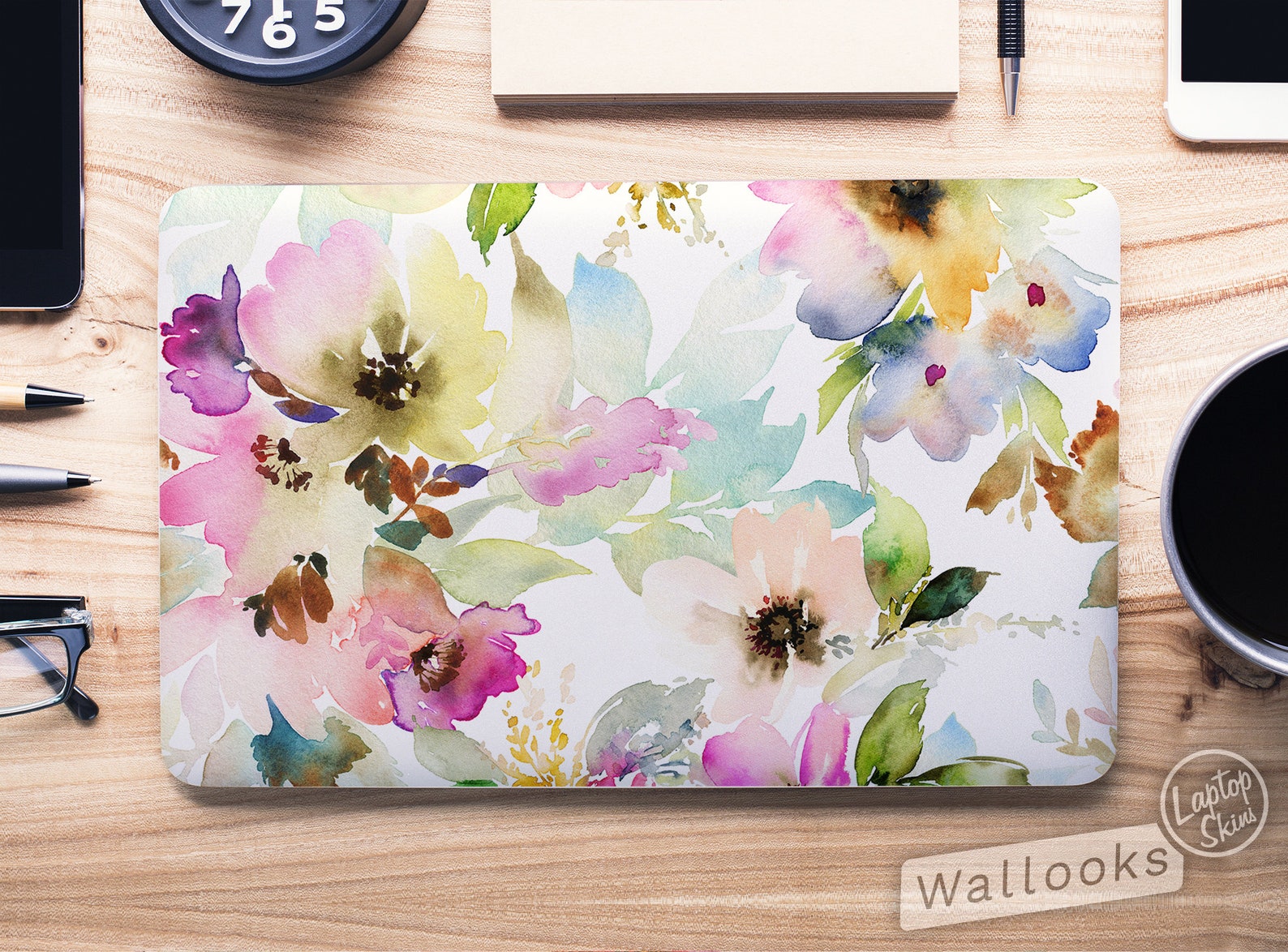 Floral Watercolor Beautiful Flower Pattern Design Laptop Skin, MacBook ...