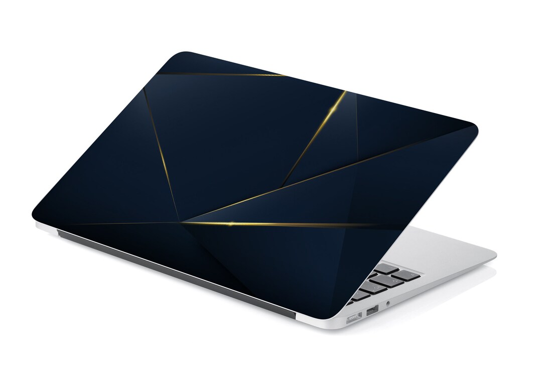 Deep Navy Blue Shapes W Faux Gold Lines UNIVERSAL Laptop Skin, Computer ...