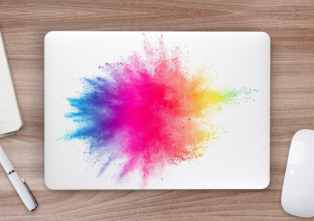 Exploding Rainbow Powder Dust on White UNIVERSAL Laptop Skin, Computer ...