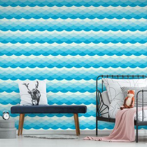 Waves Pattern Peel and Stick Wall Paper DIY Self Adhesive Fabric Wall ...
