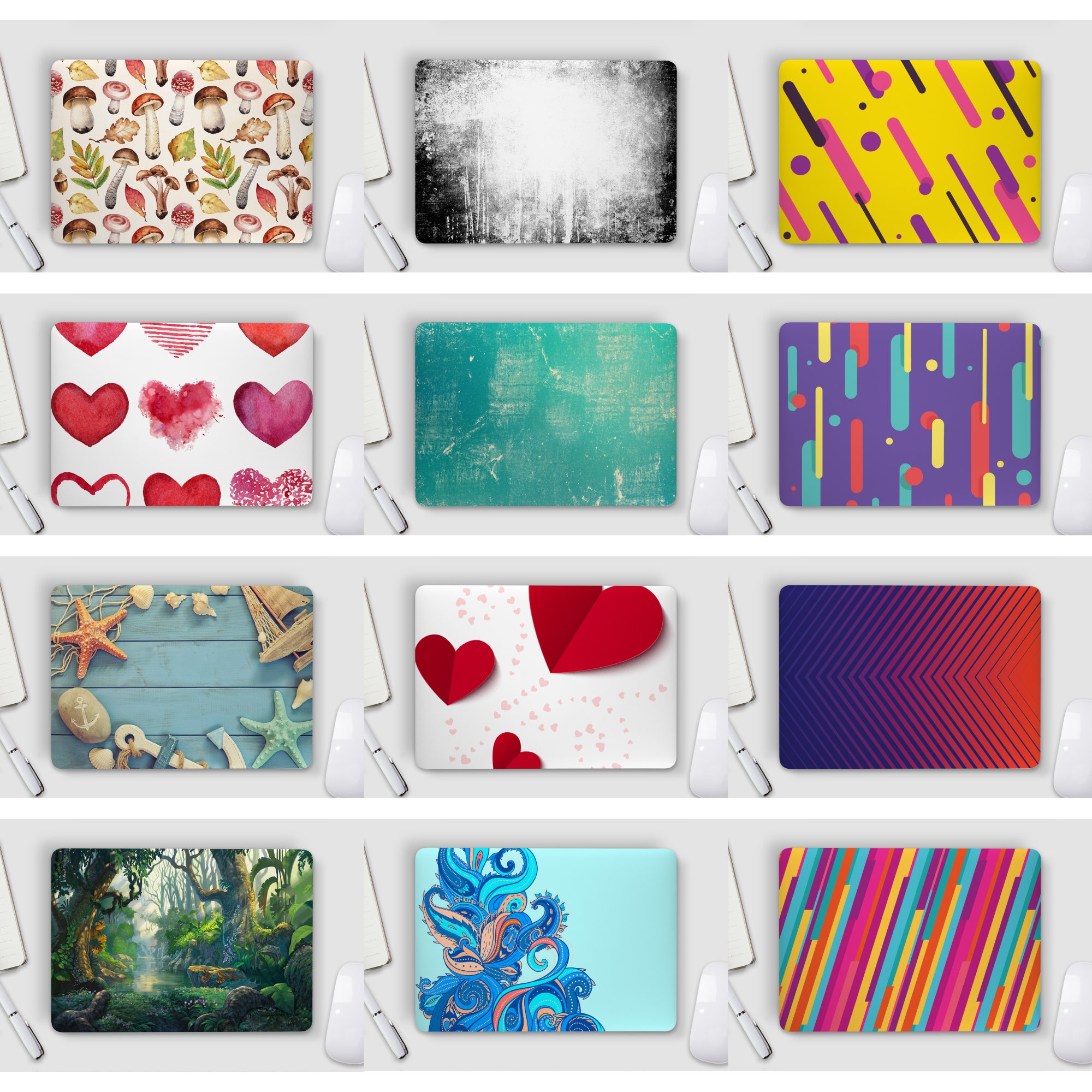 Pink & White Morel Mushrooms Clover Flowers UNIVERSAL Laptop Skin ...