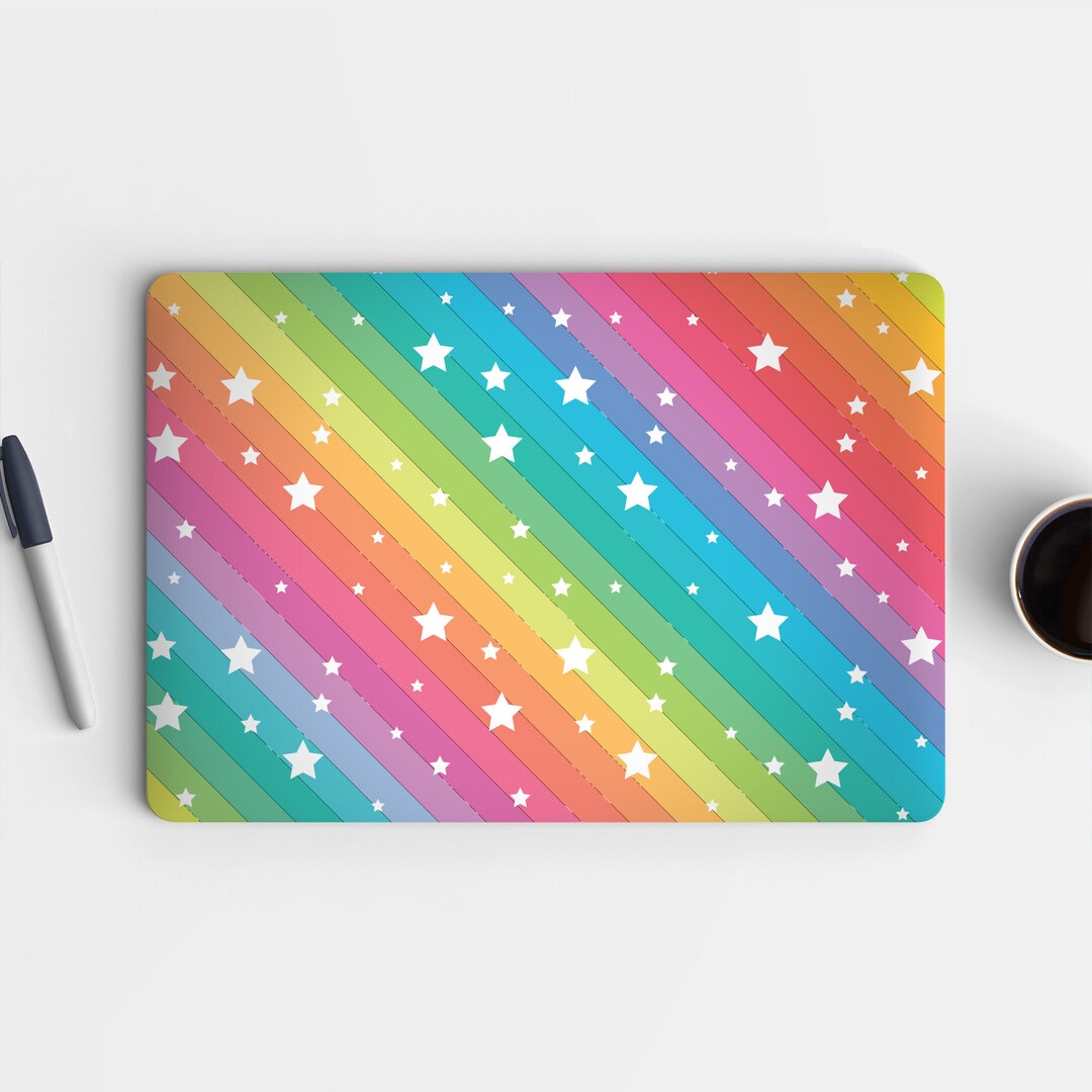 Pastel Rainbow Stripes With White Stars UNIVERSAL Laptop Skin, Computer ...