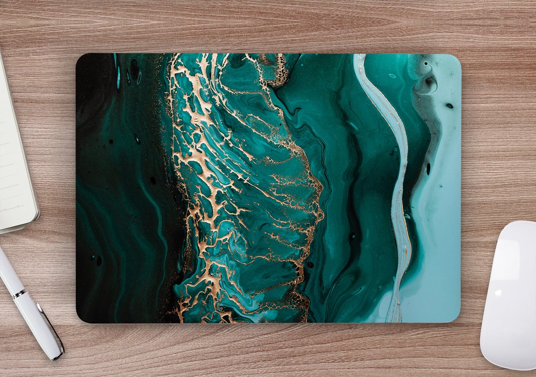Deep Emerald Green Resin Pour W/ Gold Swirl UNIVERSAL Laptop Skin ...