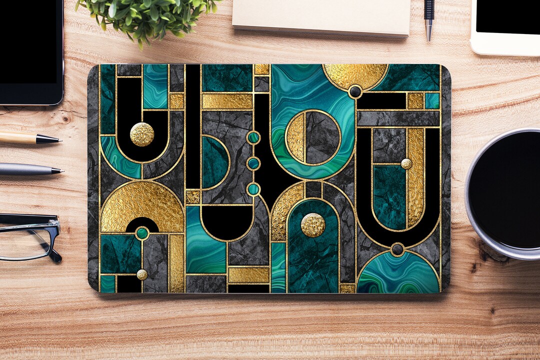 Art Deco Green Black Grey Faux Gold Shapes UNIVERSAL Laptop Skin ...