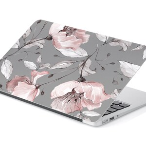 Pink Flowers Gray Background Watercolor Laptop Skin, MacBook Skin ...