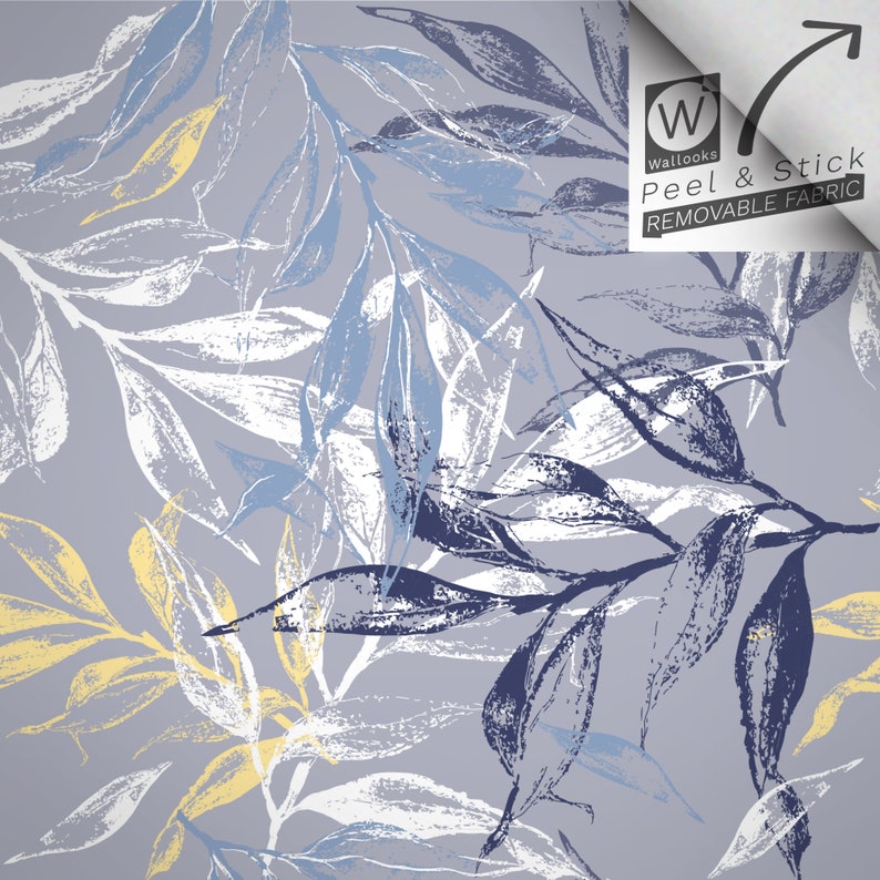 Woodblock Screen Print Floral Leaves Branches Pattern Peel and Stick ...