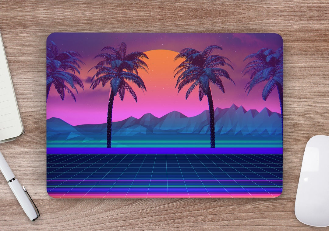80s Neon Retro Digital Sunset W/ Palm Trees UNIVERSAL Laptop Skin ...