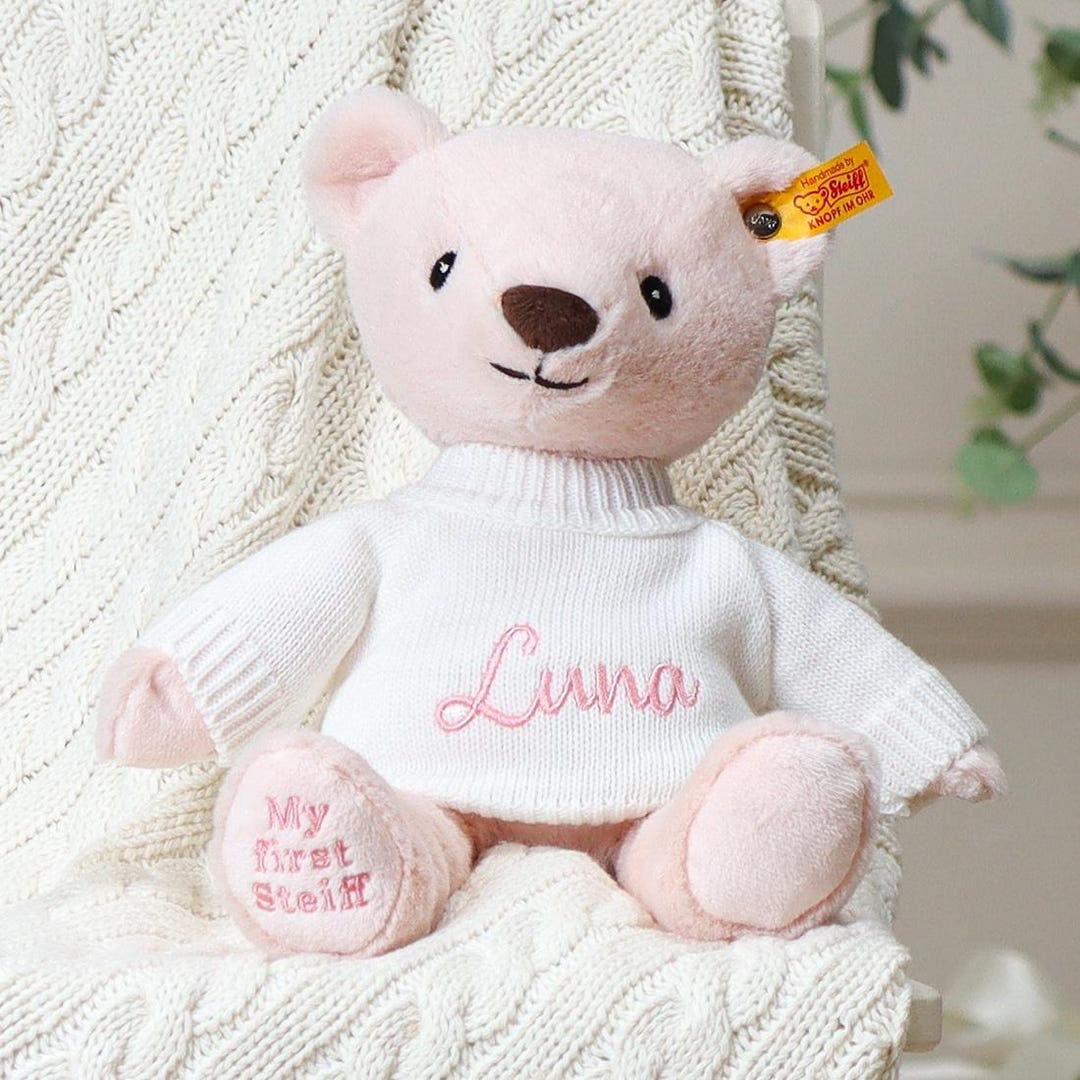 Personalised My 1st Steiff Teddy Bear | Pink | Custom Embroidered Name ...