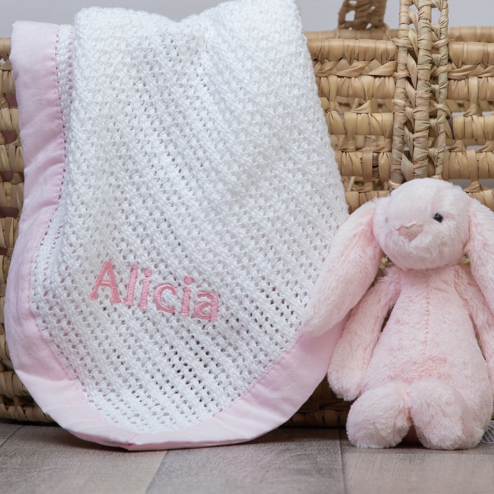 Ziggle Personalised White Cellular Baby Blanket With Grey | Etsy UK