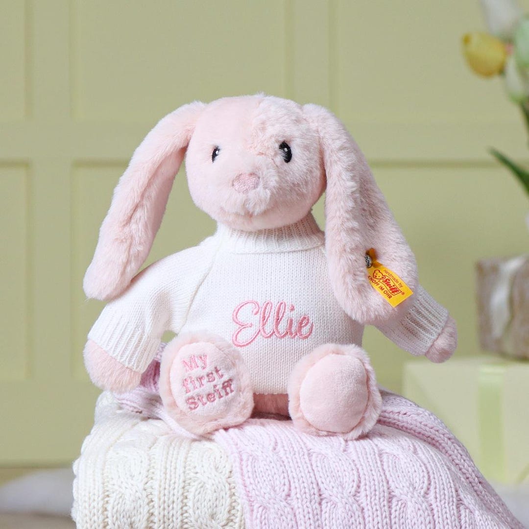 Personalised My 1st Steiff Hoppie Rabbit | Pink | Custom Embroidered ...