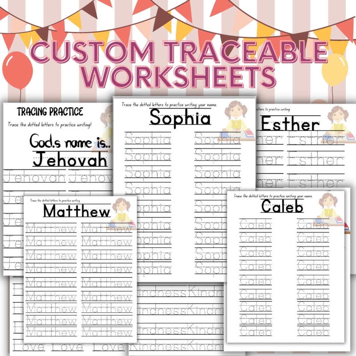 Trace Your Child's Name Custom Worksheet Printable - Etsy