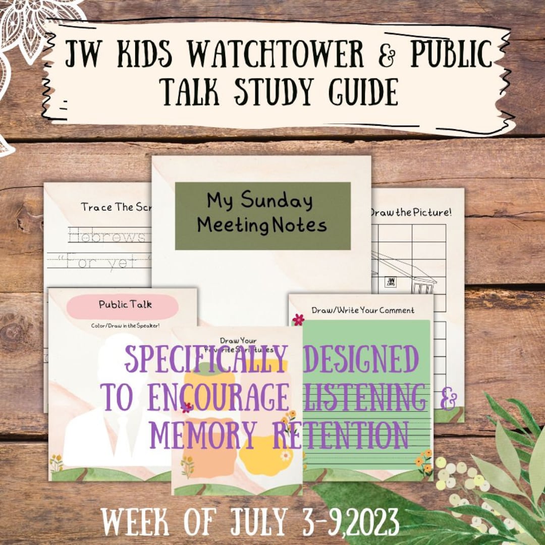 JW Kids Watchtower Study Guide for Public Talk & WT Lesson Printable ...