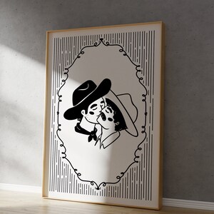 Kissing Cowboys Art Print | Romantic Western Style Illustrated Poster ...