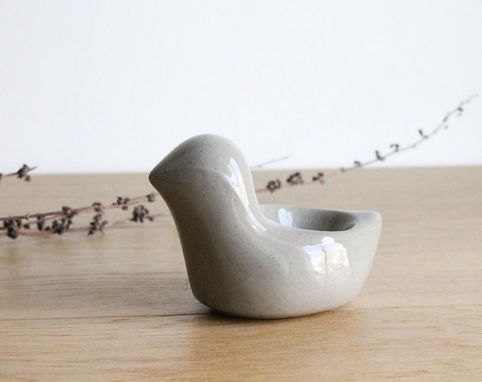 Vintage Bird Stoneware Salt Cellar, Handmade Gray Greige Glazed Pottery ...