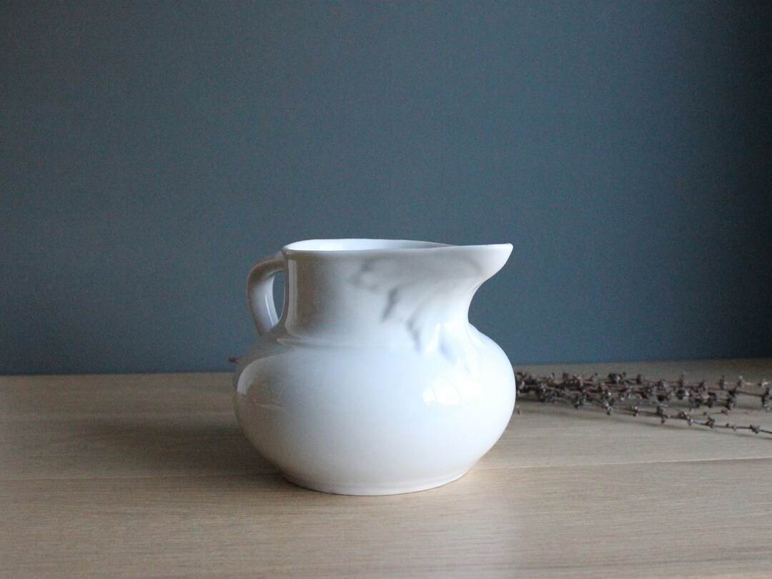 French Antique White Porcelain Pitcher, Rustic Modern Minimalist Decor ...