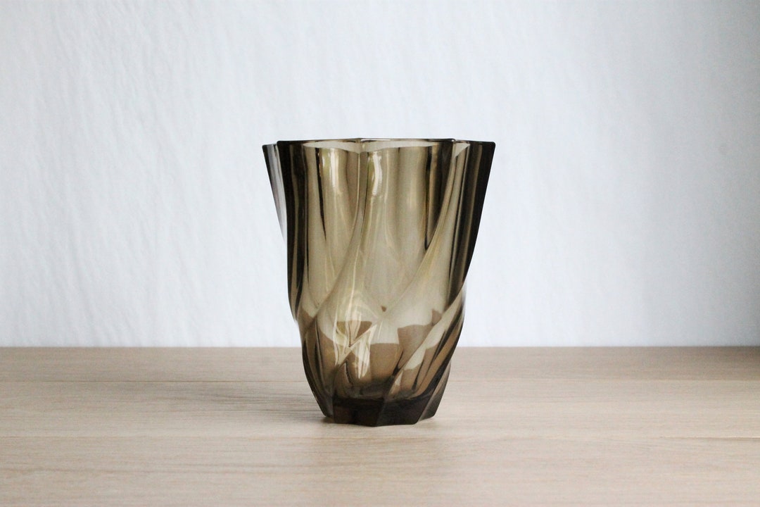 French Vintage 70s Luminarc Glass Vase, Brown Smoked Swirl Glass Vase ...