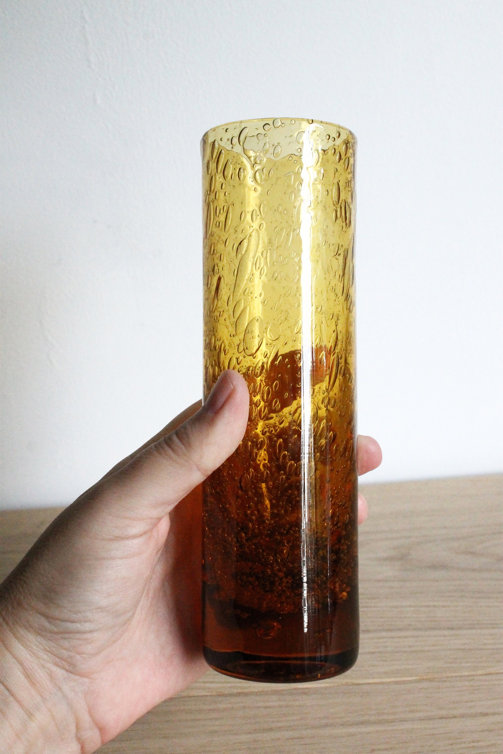 Vintage 70s Amber Blown Bubble Glass Cylinder Flower Vase From | Etsy