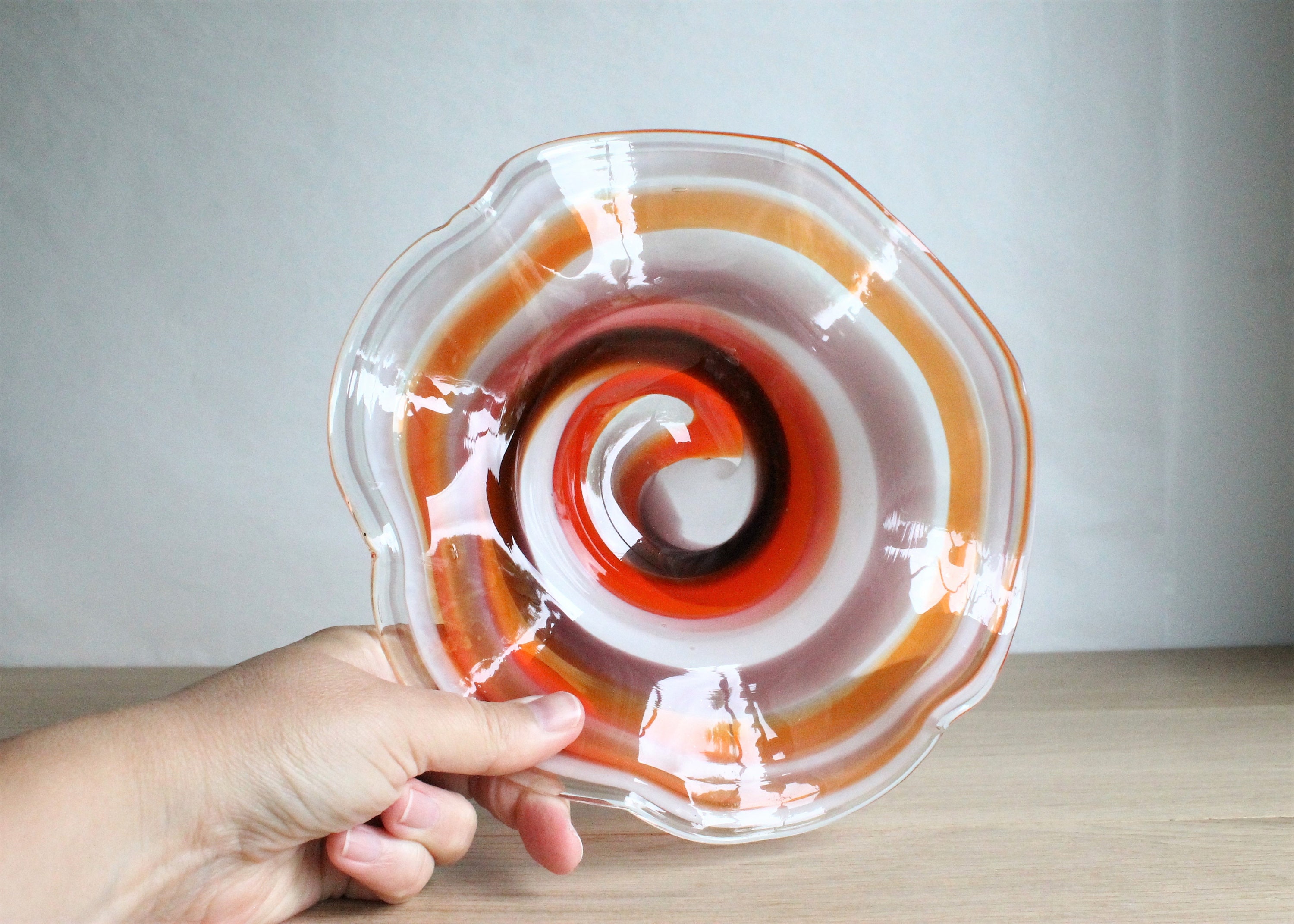 Vintage Orange and White Swirl Glass Decorative Bowl or | Etsy