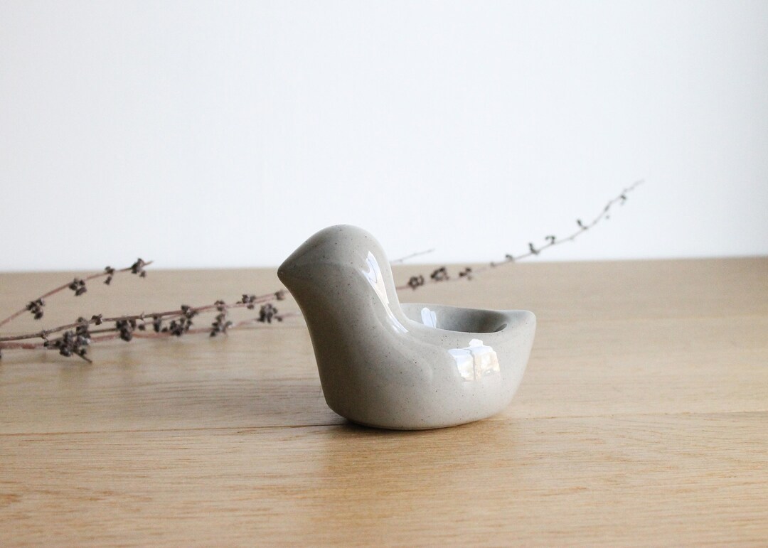 Vintage Bird Stoneware Salt Cellar, Handmade Gray Greige Glazed Pottery ...