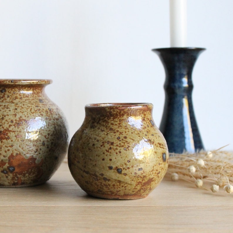 Small Vintage Mcm Ball Vase Wheel Thrown Pyrite Stoneware - Etsy