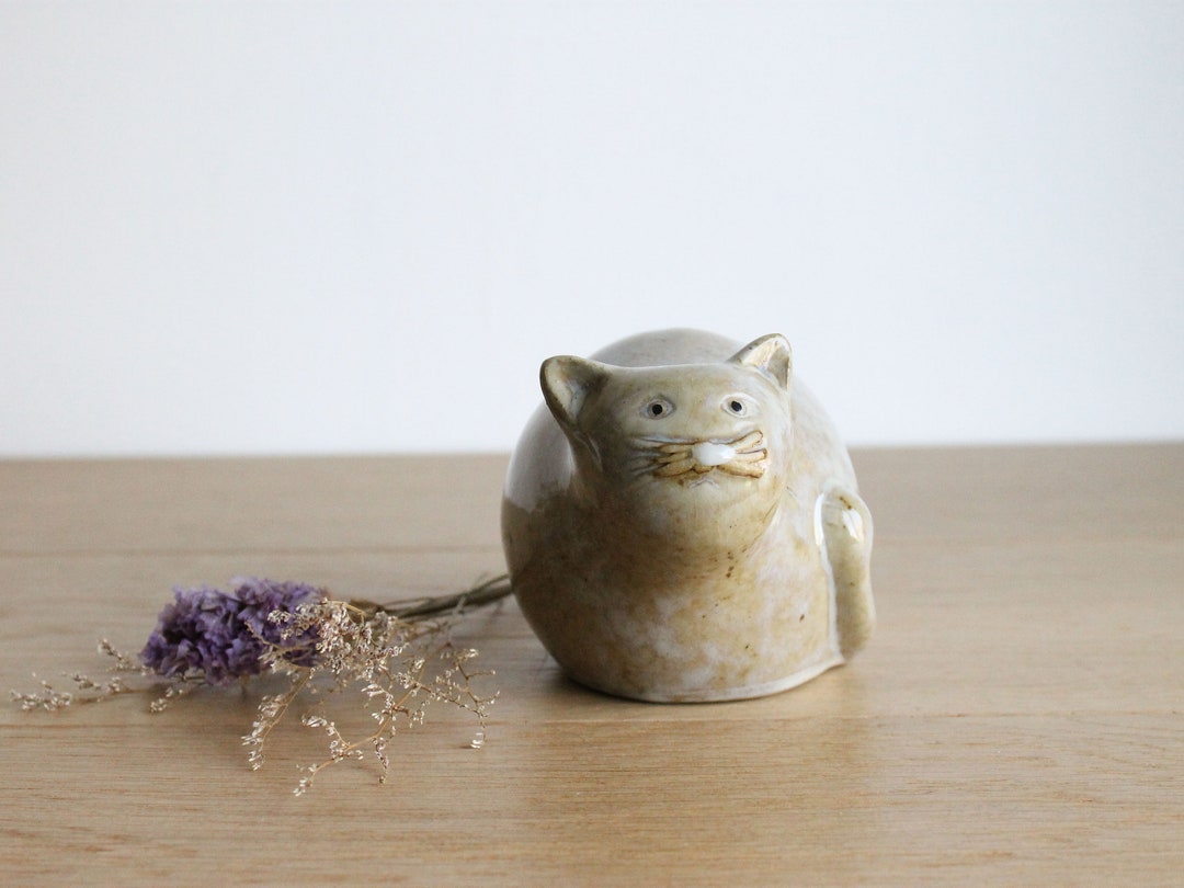 Vintage Fat Cat Stoneware Statuette, Handmade Glazed Studio Pottery - Etsy