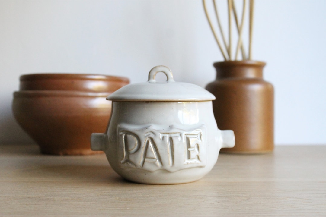Vintage 60s French Terrine Paté Jar With Lid, Beige Glazed Stoneware ...