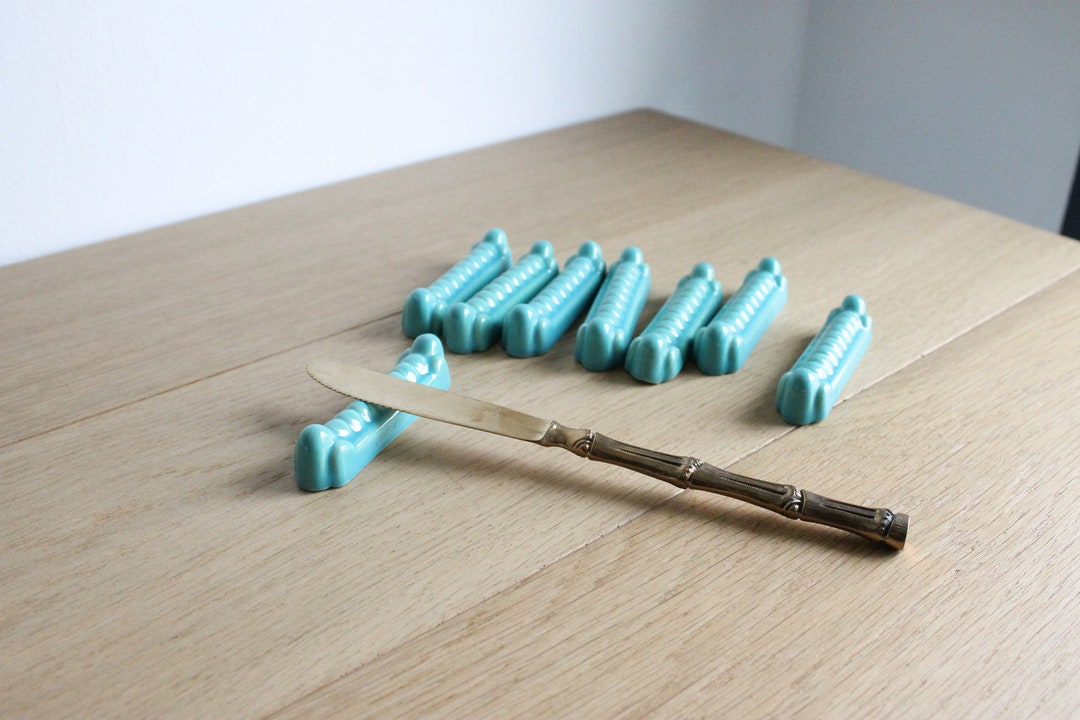 Vintage Mid Century Knife Rests, Set of 8, 1940s 1950s Turquoise Blue ...