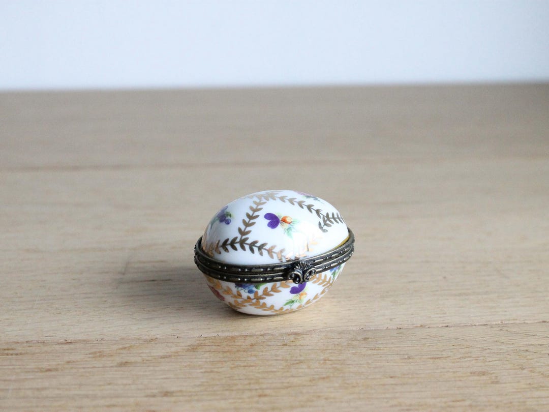 Vintage Floral Porcelain Pill Box: Egg Trinket Container - Etsy