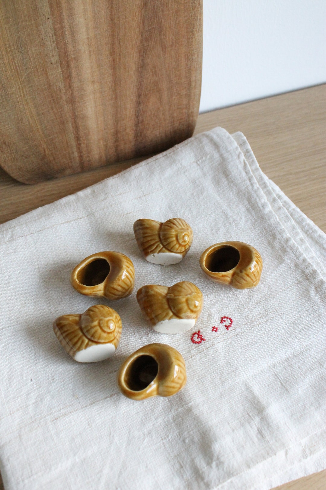 6 French Vintage Escargot Snail Cups, Oven Ceramic Shells - Etsy