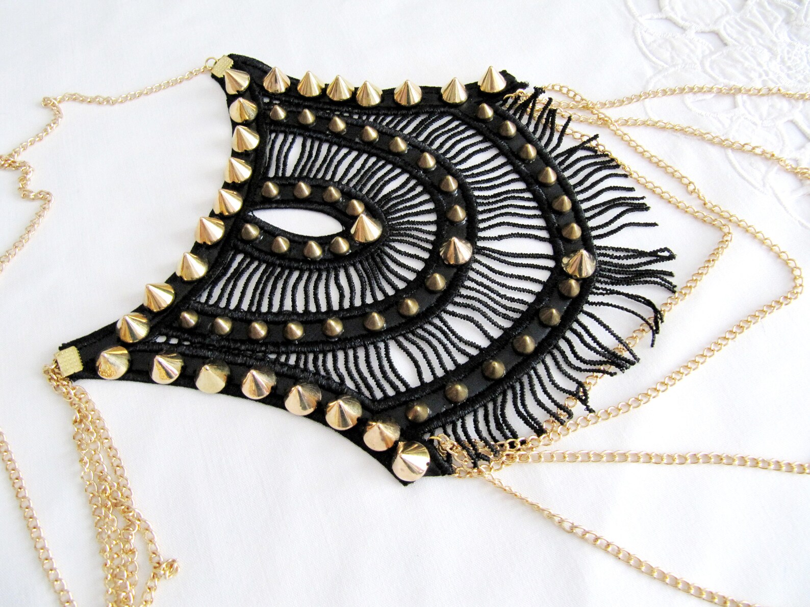 Epaulette Shoulder Black Leather Chain Handmade Jewelry | Etsy