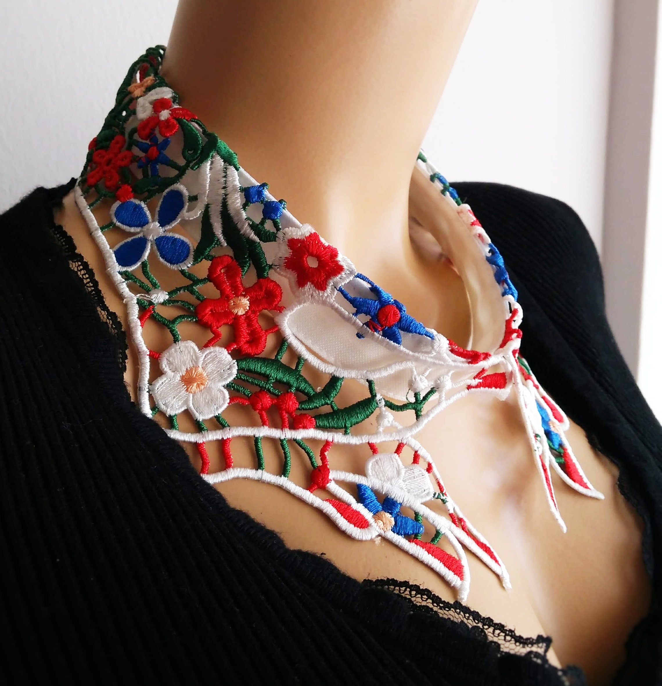 Multi Colors Floral Embroidery Detachable Lace Collars - Etsy