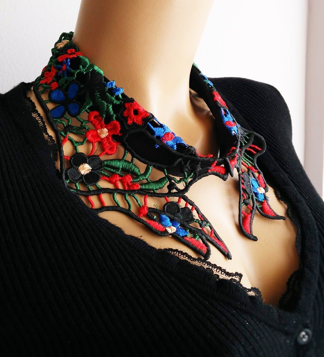 Multi Colors Floral Embroidery Detachable Lace Collars, Women's ...