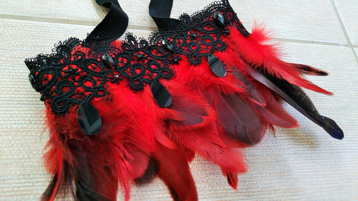 Flame Red Lace Handmade Chokers Beaded Lace Chokers Handmade - Etsy