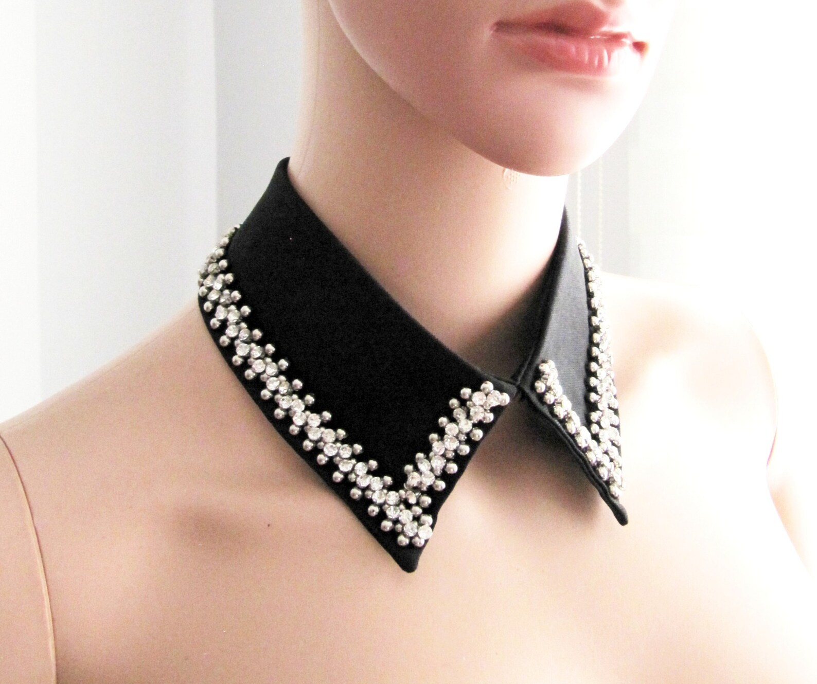 Crystal Stones Detachable Handmade Black Collars | Etsy