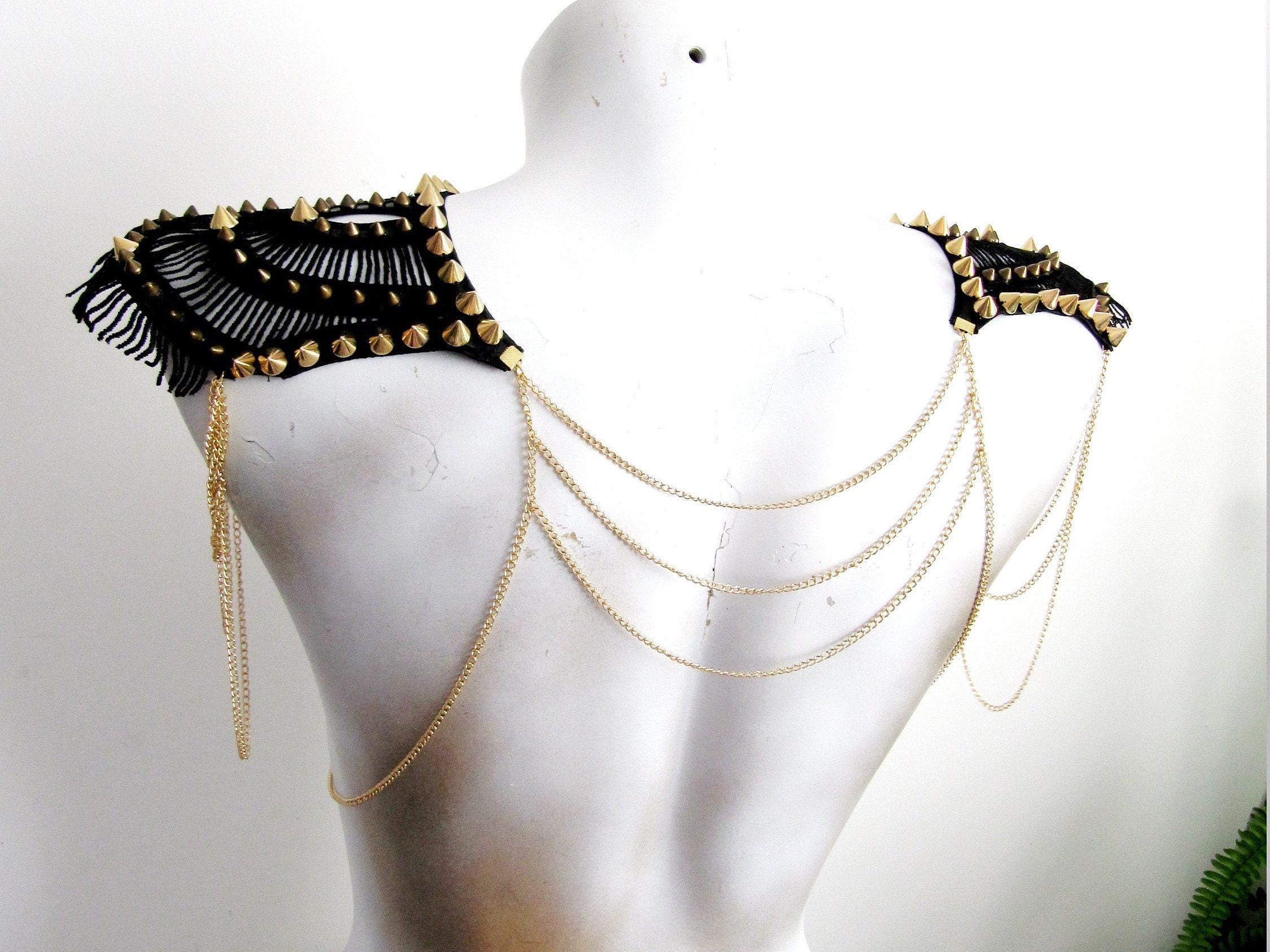 Epaulette Shoulder Black Leather Chain Handmade Jewelry | Etsy