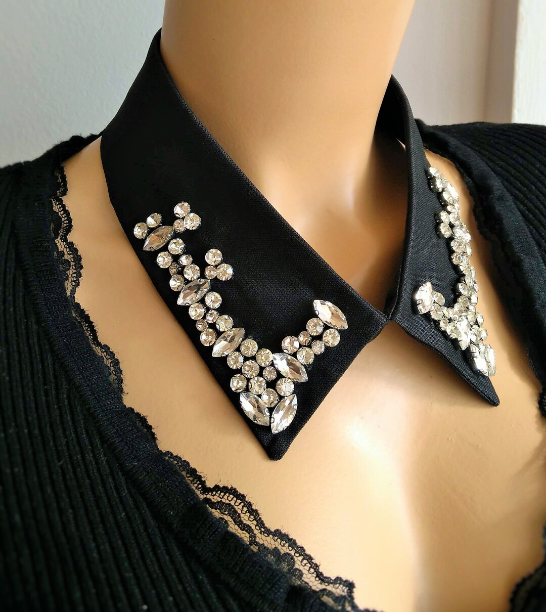 Crystal Stones Detachable Handmade Black Collars, Best Mom Gifts , Faux ...