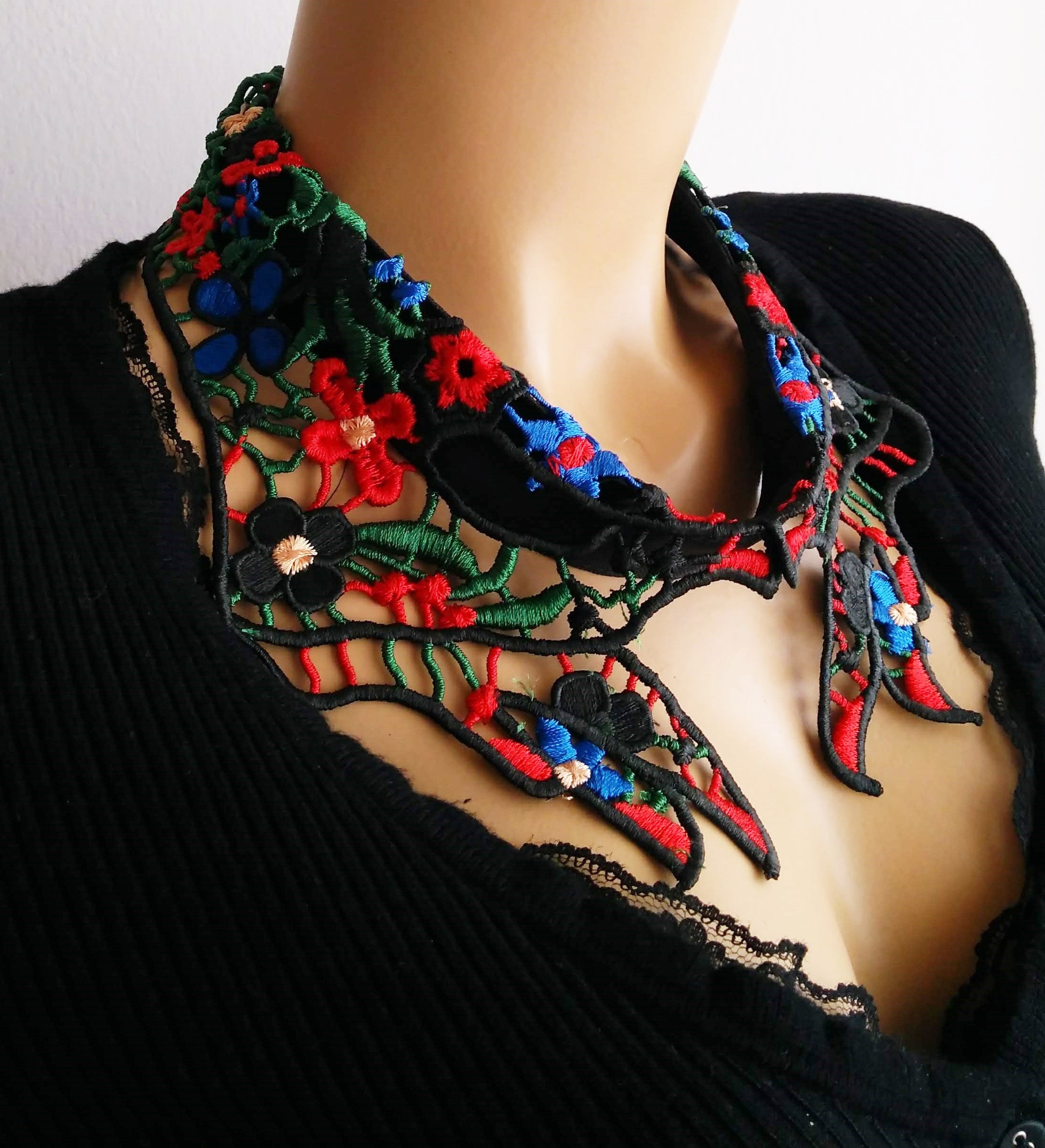 Multi Colors Floral Embroidery Detachable Lace Collars - Etsy